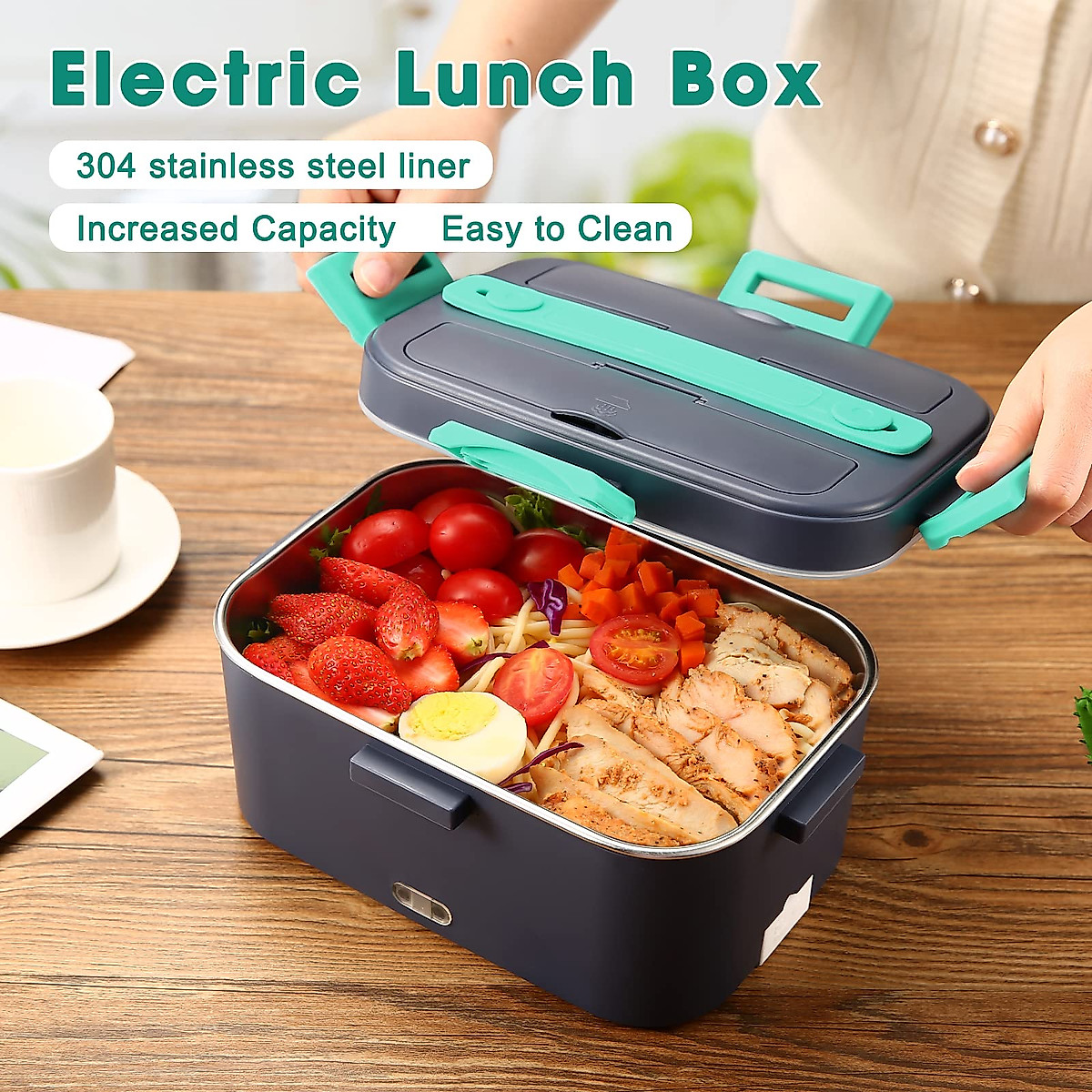 Lemasa Electric Lunch Box Food Heater 75W,1.8L Larger Heated Lunch Boxes for Adults,12V/24V/110V Portable Lunch Warmer for Car/Truck/Work with Leakpro