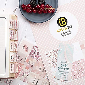 DiverseBee Laminated Bible Tabs for Women (Large Print, Easy to Read), Colorful Bible Journaling Book Tabs, Christian Gift, 66 Bible Tabs Old and New Testament, Includes 11 Blank Tabs - Rose Theme