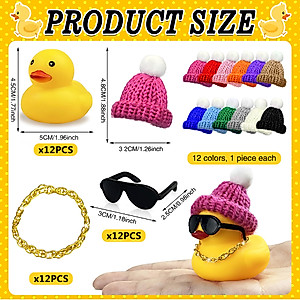 12 Set Mini Ducks with Mini Hats Necklace and Sunglasses Bath Duck Toy for Baby Shower Birthday Swimming Party Gift Favor Decorations