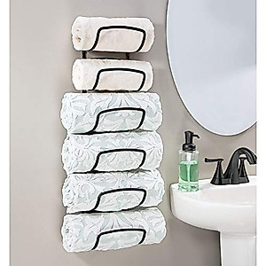 mDesign Steel Towel Holder for Bathroom Wall - Wall Mounted Organizer for Rolled Towels and Bath Robes - Six Level Wall Mount Towel Storage Rack - Bathroom Towel Organizer - Hyde Collection - Black