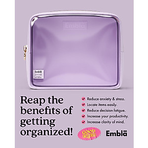 Embla Clear Cosmetic Bag Makeup Bag, Clear Zipper Pouch Cosmetics Bags Cute Womens Make Up Pouches, Clear Toiletry Travel Bag Tote, Preppy Purse Cosmetic Organizer Mini Small Large Makeup Bags, Lilac