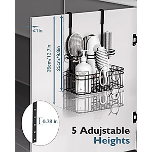 Hair Tool Organizer, ULG Hair Dryer Holder Over Cabinet or Wall Mount, Bathroom Organizer Under Sink with 5 Adjustable Heights and 3 Compartments for Hair Dryer, Curling Wand, Hair Straightener(Black)