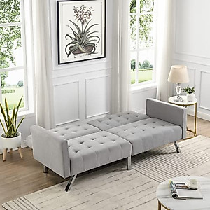 AnwickNomo Futon Sofa Bed,Recliner Couch,Convertible Folding Lounge Couch Loveseat Sleeper Sofa with Armrests, Small Love Seat for Living Room Office Reading Room,Bedroom Furniture Set (Light Grey)