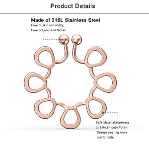 Lcolyoli Fake Nipplerings Piercing Jewelry Adjustable Clip On Nipple Rings Stainless Steel Non Piercing Women Rose Gold