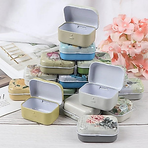 8Pcs Mini Flower Tin Trinket Jewelry Organizer Storage Box Decorative Boxes Small Metal Tins with Hinged Lids Portable Box Containers Small Storage Kit,Christmas Stocking Stuffers