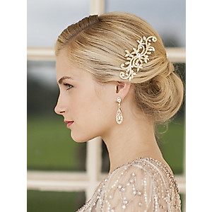 Mariell Gold Dangle Earrings for Brides with Cubic Zirconia Crystals, Art Deco Mosaic Design, Earrings for Wedding, Prom, Mother of the Bride