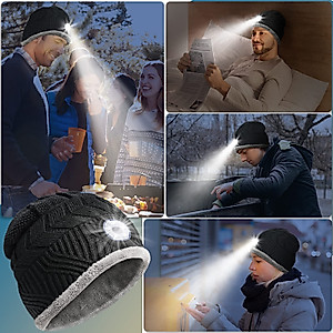 Rechargeable LED Beanie Hat with Headlamp - Winter Running Camping Gifts for Men Women Kids