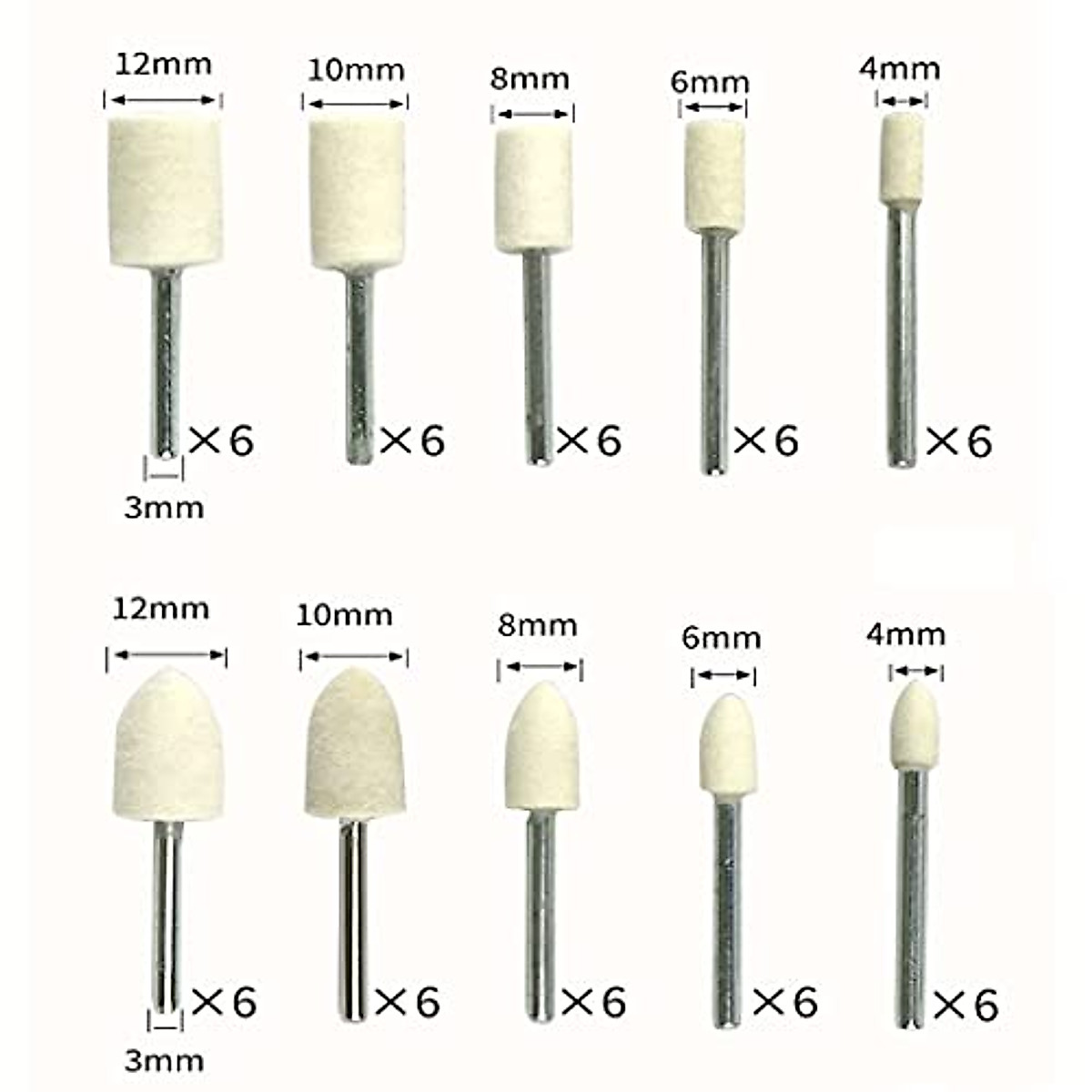 Luo ke 60 Pcs Wool Polishing Bits, 1/8 Inch Shank Compressed Wool Felt Polishing Kits Wool Mounted Mandrel Buffing Tool for Dremel