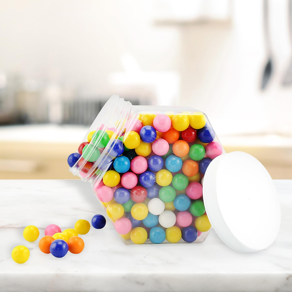 Cornucopia Plastic Hexagon Shaped Jars (4-Pack, 30oz); Value Pack of Containers for Snacks, Gifts and Storage, 2 1/2 Cup Capacity, 5 x 5 x 3 Inches