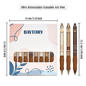 BAYTORY 8Pcs Cute Retractable Erasable Gel Pens, Blue and Black Ink Pen with Eraser Clear, Smooth Writing Comfortable to Use for Note Taking Marking Planner Crossword Puzzles (Coffee)