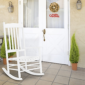 White Patio Rocking Chairs, Outdoor Rocking Chairs, Rocking Chair Wooden Frame Chair Indoor and Outdoor Rocker Porch Rocker for Garden Lawn Balcony Backyard and Patio Porch 24.4"L x 33.86"W x 46.06"H