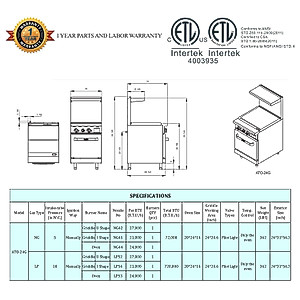 Atosa AGR Commercial Gas Range, 24" Gas Range, Griddle Top, (1) 20" Standard Oven, Propane Gas (AGR-24G-LP)