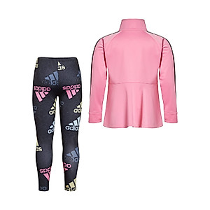 adidas Girls' Zip Front Classic Tricot Jacket and Joggers Set, Bliss Pink, 6 Plus