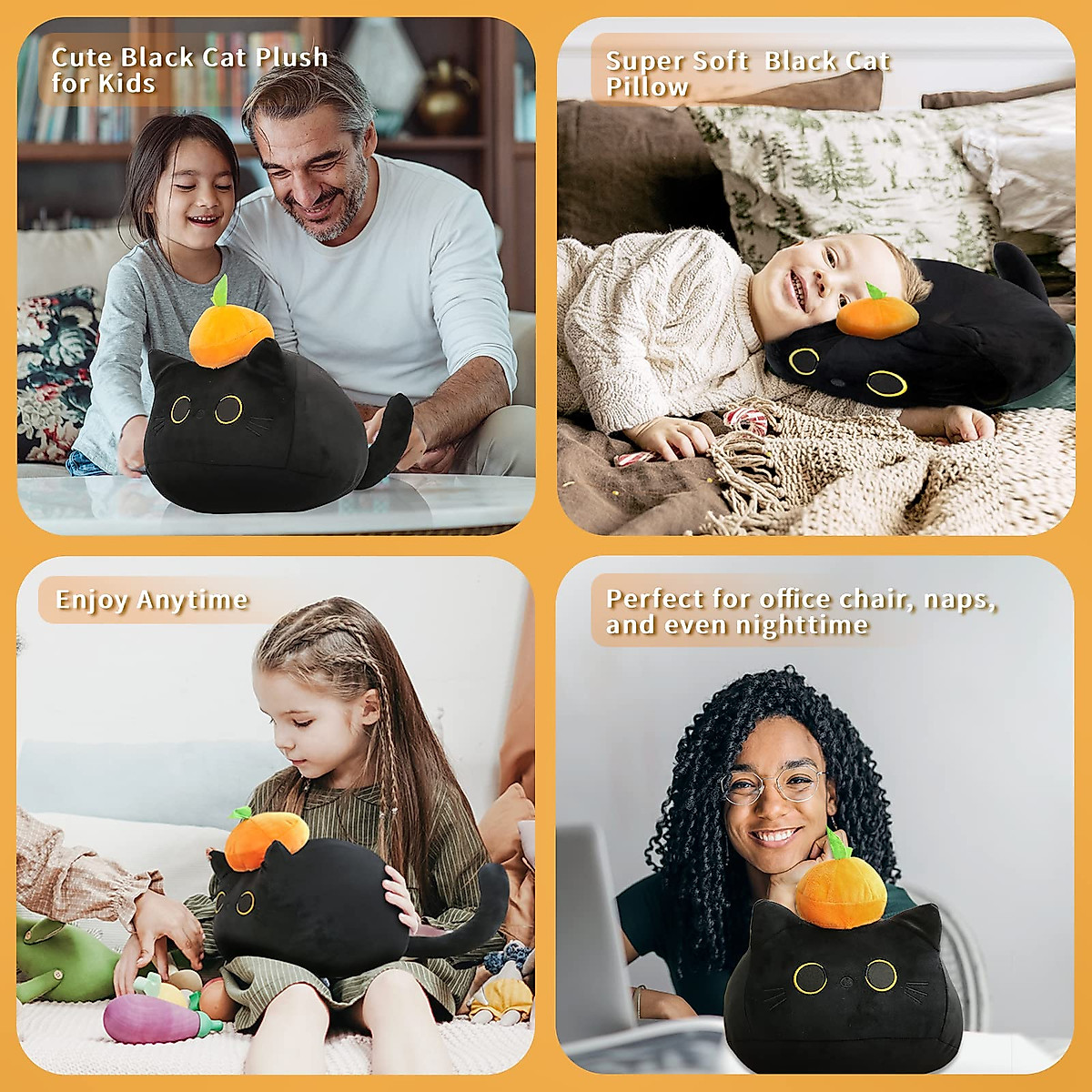 SteasMotai Black Cat Plush Toys Pillow,3D cat Shaped Stuffed Cute Animal Toy Pillow Cushion,Soft Kawaii Black cat Plush Doll cat Plush Toys Stuffed Animals Plush Toys (OE 21in Black)