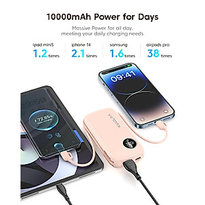 Portable Charger Power Bank 10000mAh Fast Charging PD 20W Portable Phone Charger with Built in Cable, LED Display Battery Pack for iPhone Android Samsung etc