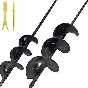 Auger Drill Bit 1.6x16.5in & 3x16.5in Garden Solid Barrel Plant Flower Bulb Auger Spiral Hole Drill Rapid Planter Earth Post Umbrella Hole Digger for 3/8" Hex Drive Drill Works for Any Kinds Soils