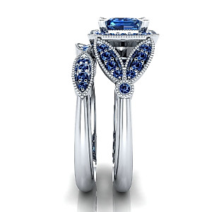 IdealJewel95 Sterling Silver 1.35 ct Princess & Round Blue Sapphire Bridal Ring Set Free Size For Women Wedding/Valentines / Engagement_14_4