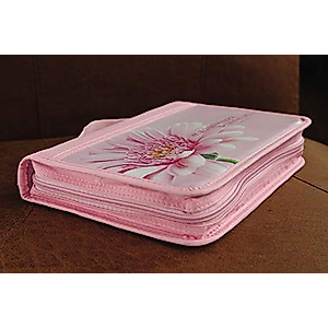 Psalm 96:13 Flower Bible Cover for Women, Zippered, with Handle, Canvas, Pink, Large