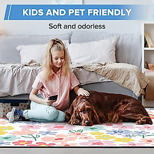 Area Rug Pattern Floral Flower Seamless Print Baby Daisy Repeat Pink Trendy Washable 6x9 feet Large Rugs for Bedroom Kitchen Living Room Non Slip Outdoor Carpets Soft Mats for Home Playroom Decor