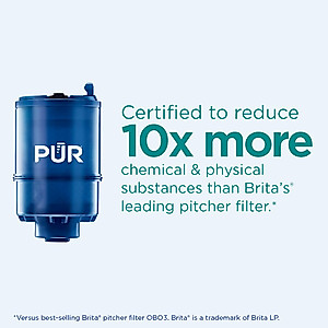 PUR PLUS Vertical Faucet Mount Water Filtration System with 3-in-1 Lead Reducing Filter for Great-Tasting Filtered Tap Water, Lasts 100 Gallons, Fits Most Kitchen or Bathroom Faucets, Stainless Steel
