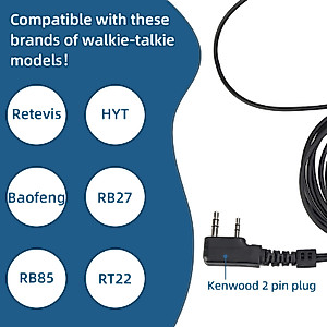 Retevis ETK007 Adjustable Throat Mic Two Way Radio Headset, Finger PTT, for Cycling, for RT22 RT21 H-777 RT68, Compatible with Kenwood Baofeng UV-5R Walkie-Talkie,Walkie Talkie Earpiece(2 Pack)