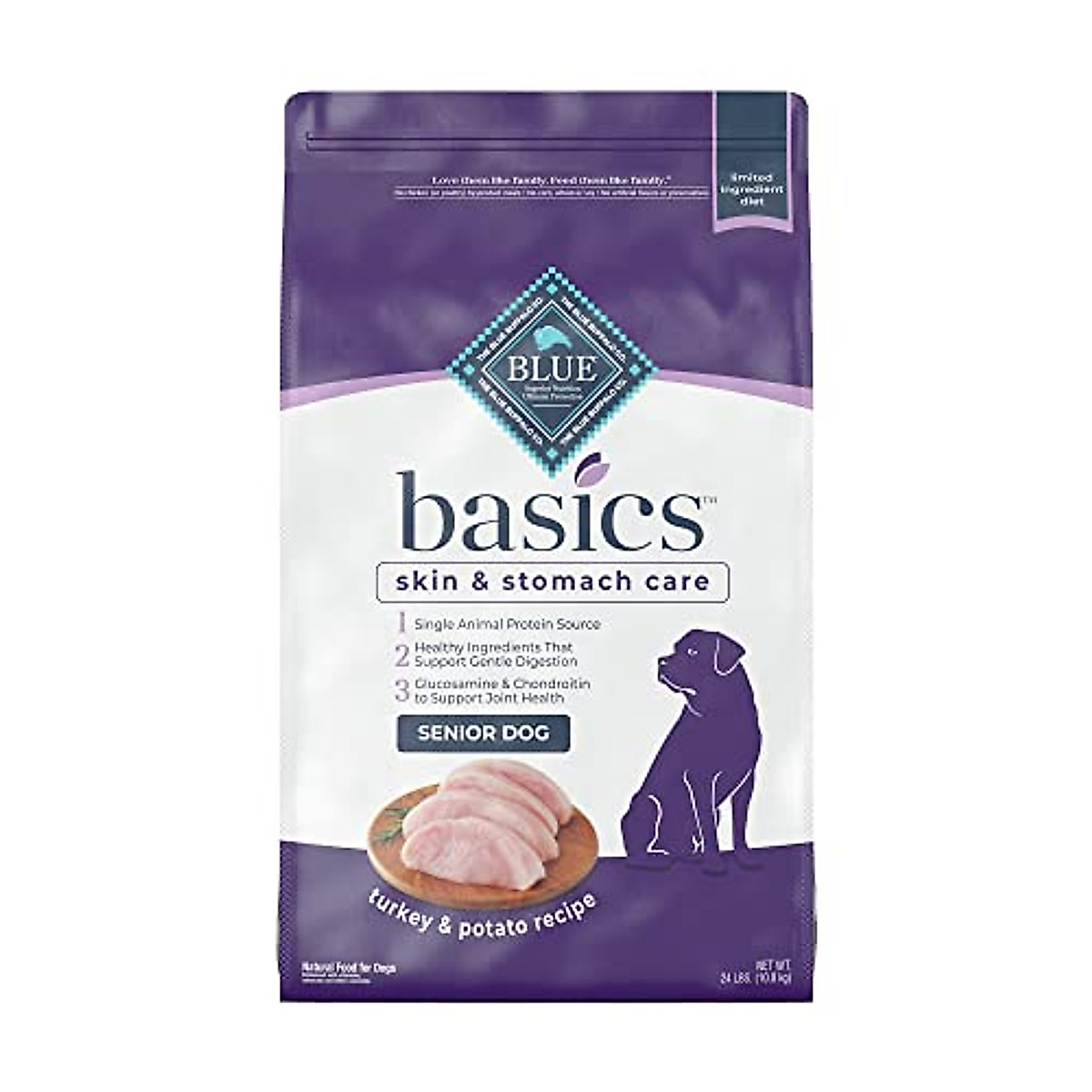 Blue Buffalo Basics Skin & Stomach Care, Natural Senior Dry Dog Food, Turkey & Potato 24-lb