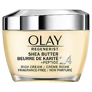 Olay Regenerist Shea Butter + Peptide 24 Rich Cream Face Moisturizer, Fragrance Free, 1.7 oz (48g)