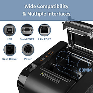 Rongta POS Receipt Printer, 80mm Thermal Printer, ESC/POS, Restaurant Kitchen Printer with Auto Cutter Support Cash Drawer,USB Serial Ethernet Receipts Printer for Small Business (RP820-USE)