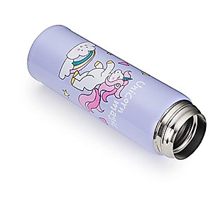 Kids Stainless Steel Thermos Water Bottle Keeps Drinks Hot & Cold All Day Large 12oz. Capacity,Easy Button Pop Lid for Toddler,Double Wall insulated Leakproof Technology by Smile My Baby (Purple)