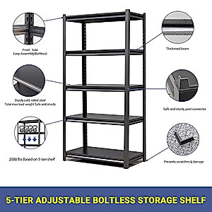 5 Tier Metal Shelving Unit 2000LBS Capacity Adjustable Garage Storage Utility Rack Heavy Duty Shelves Organization Shelf Warehouse Basement Kitchen Living Room Pantry - 31.5"W x 15.7"D x 63"H