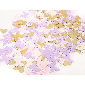 HIKLO Butterfly Table Scatter Confetti - Butterfly Table Decorations, Butterfly Birthday Decor, Butterfly Themed Spring Wedding/Bridal Shower/Baby Shower Party Decor, 210 Pcs Pink Purple Gold Confetti