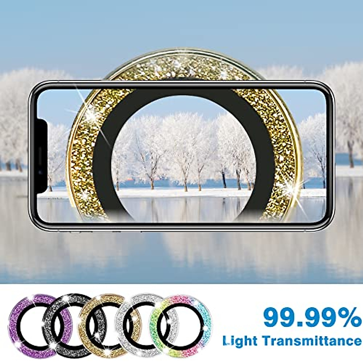 Hsefo Compatible with iPhone 14 Pro & 14 Pro Max Camera Lens Protector, Bling Glitter Diamond Lens Cover 9H Tempered Glass Camera Cover Anti Scratch Shockproof Screen Protector Individual Lens Ring - 3PCS Glitter Black