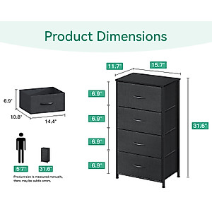 AODK Dresser for Bedroom with 4 Storage Drawers, Small Dresser Chest of Drawers Fabric Dresser with Sturdy Steel Frame, Black