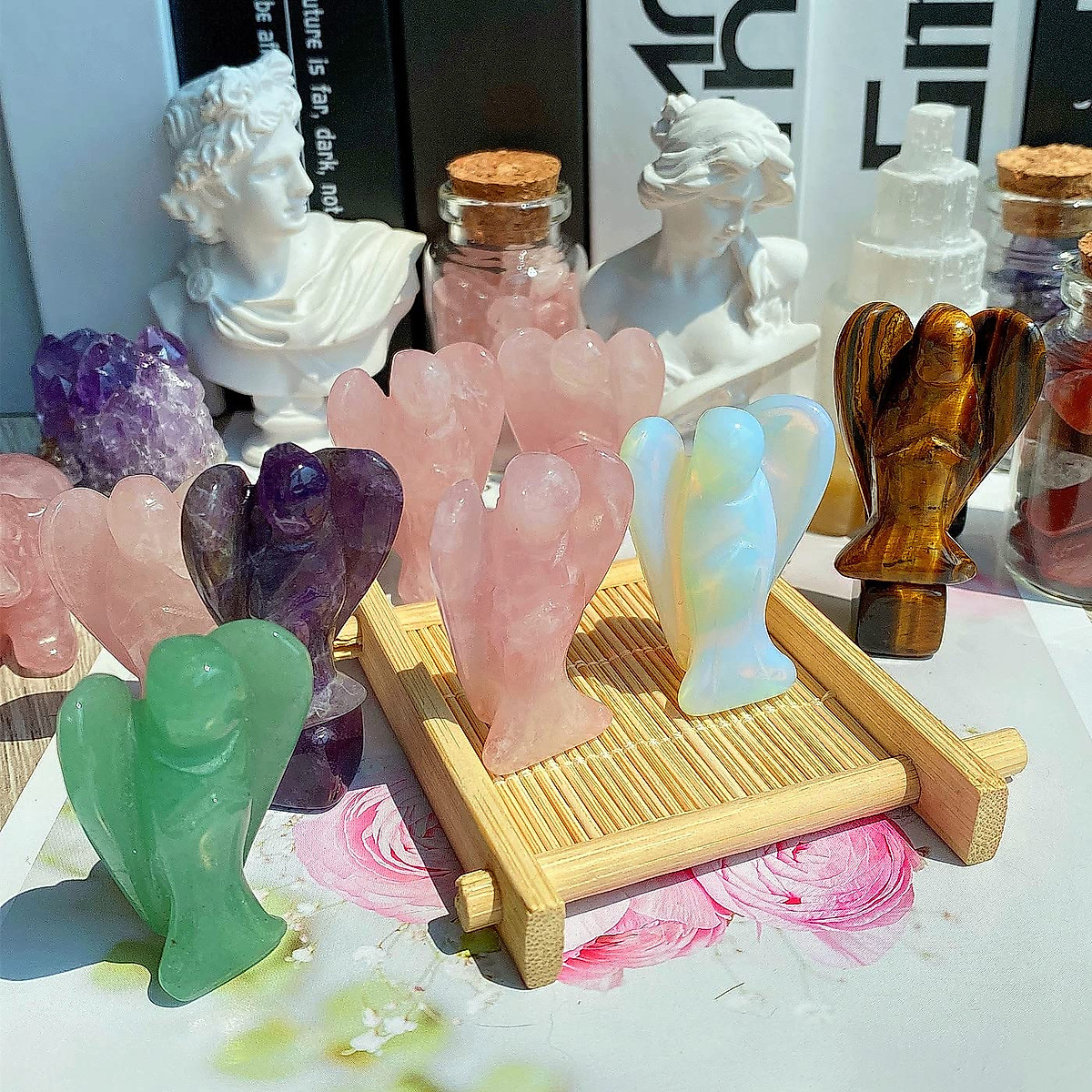 QINJIEJIE Amethyst Crystal Angel Crystals Healing Stones Guardian Angel Statue Pocket Gemstone Purple Decor Polished Peace Cute Carved Angel Figurine Spiritual Meditation for Women Men Love Gift