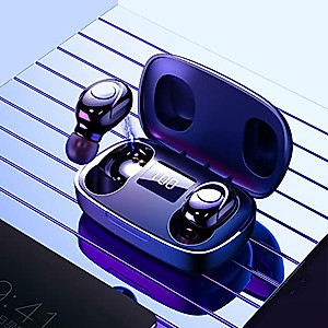 Upgraded Wireless Earbuds, Bluetooth Headphones with Mic,Noise Cancelling in-Ear Earphones, Light-Weight Earbuds with LED Display Charging Case for Sport, (Black)