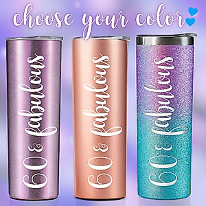 Onebttl 60th Birthday Gifts for Women, 60 & Fabulous, 60th Birthday Gift Idea for Women, 60th Bday Gifts, Stainless Steel Tumbler 20Oz - Glitter Purple&Blue