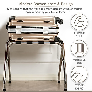 Folding Luggage Rack for Guests - Luggage Rack for Guest Room with Metal Foldable Stand Nylon Belts & Rubber Feet for Stability, Heavy Duty Suitcase Stand for Suitcases, Must Have for Hotel & Bedroom