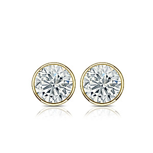 Diamond Wish 3/5 Carat Diamond Round Stud Earrings in 14k Yellow Gold (H-I, I2-I3, cttw) Bezel Set Screw Back