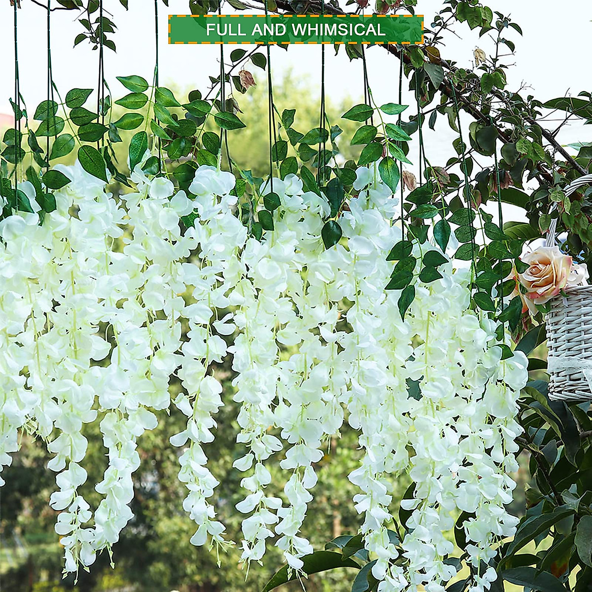 10 Pack White Wisteria Hanging Flowers Vine Garland, 3.28 Feet Fake Wisteria Flowers Strings,Artificial Wisteria Fake Flowers,Wisteria Vine for Home Room Garden Outdoor Wedding Arch Floral Wall Decor