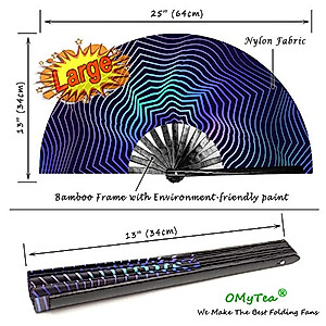 OMyTea Rave Clack Hand Fan for Men/Women - Large Chinese Japanese Bamboo Folding Handheld Fan - for EDM, Music Festival, Club, Event, Party, Dance, Performance, Decoration, Gift (Illusion Trippy)