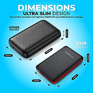 PUNGULL Slim Small Portable Phone Charger 5000mAh - Compact Mini Power Bank Built-in Cable Cute Mobile Cell Phone External Battery Pack 5V 2A USB-C Compatible with iPhones Airpods Samsung Heated Vest
