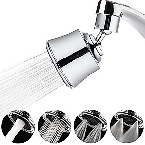 Houtingmaan Kitchen Sink Faucet Aerator with 2 Ball Joint, Big Angle Swivel Faucet Head Replacement with 4 Spray Models, 55/64-27UNS Famale Thread - Chrome