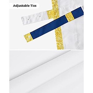 Blue White Block and Gold Yellow Lines Tie Up Valance Curtain for Kitchen-Small Window Shade Valances Adjustable Rod Pocket Windows Treatment for Bathroom Decor Modern Minimalist Art,1 Panel 42x12in