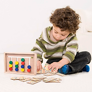 AMOMO Montessori Learning Toys Slide Puzzle Color & Shape Matching Brain Teasers Logic Game Preschool Educational Wooden Toys for Kids Boys Girls Age 3-7 Years Old Airplane Travel Toys Birthday Gifts