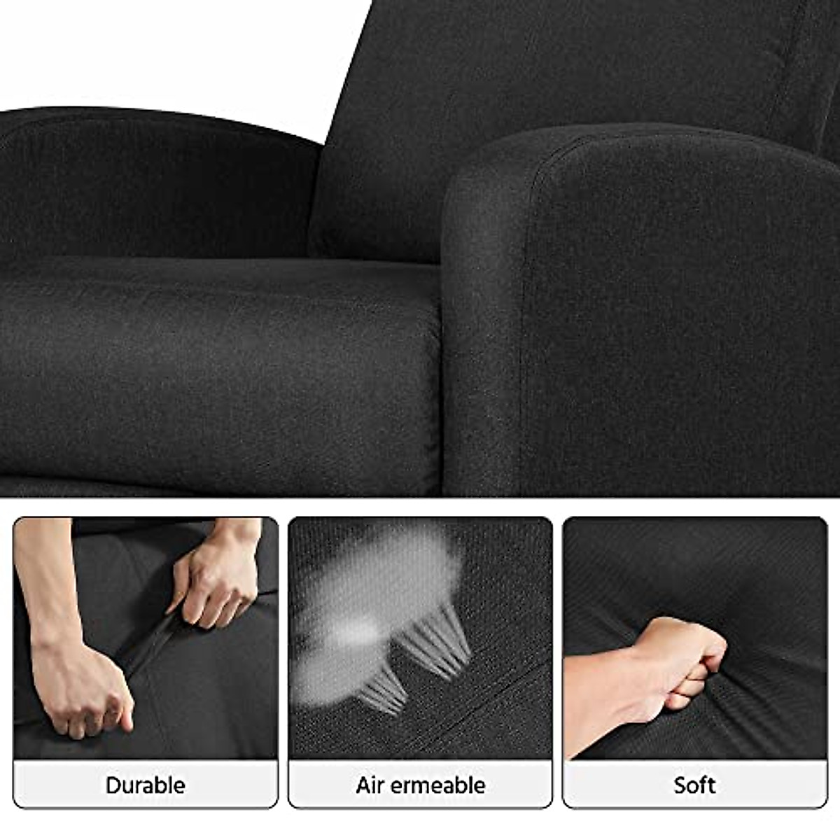 Yaheetech Home Theater Seating Fabric Recliner Chair Modern Single Living Room Reclining Sofa with Pocket Spring Black