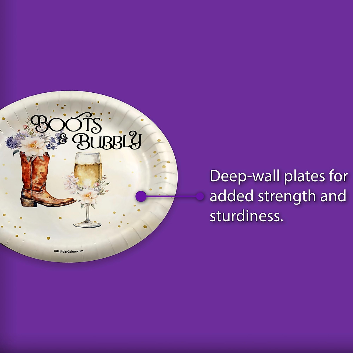 Birthday Galore Boots and Bubbly Bridal Shower Party Supplies Large 9" Paper Plates in Bulk 32 Piece