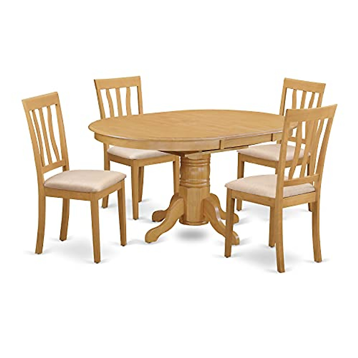 5 Piece Kitchen Table Set for 4 Includes an Oval Dining Table with Butterfly Leaf and 4 Linen Fabric Dining Room Chairs