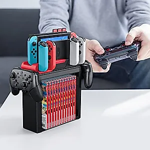 Switch Games Storage Organizer Station with Controller Charging Stand, Charging Dock Compatible with Nintendo Switch, Multifunctional Accessories Kit Storage for Joy-con, Pro Controller, Game Card