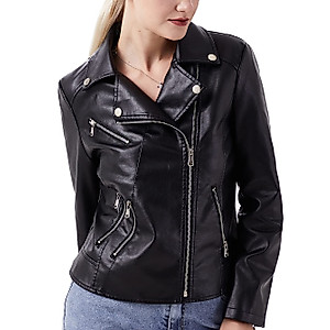 WULFUL Women's Faux Leather Jackets Motorcycle Zipper Biker Short Coat Jacket