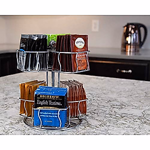 Nifty Tea Bag Spinning Carousel – 6 Compartments, Up to 60 Tea Bags Storage, Spins 360-Degrees, Lazy Susan Platform, Modern Chrome Design, Home or Office Kitchen Counter Organizer